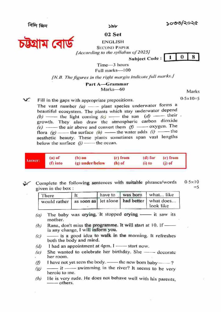 HSC 2025 English 2nd Paper Question Solution PDF - Written Result BD